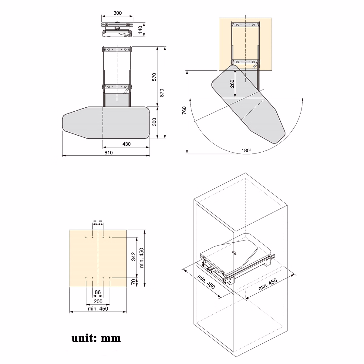 Hiding Ironing Board Foldable Ironing Station in Cabinet for Apartment & Small Room | Sturdy Folding Board, Easy-Release Lever 11.8 (W) x 5.5 (H) x Length 16.9 (L) White