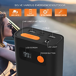 Jump Starter 2000A Peak 18000mAh Battery Jump Starter,Jump Starter Battery Pack for Up to 8L Gas and 6L Diesel Engines,Car Battery Charger Jump Starter with Type-C PD60W QC3.0,Portable Jump Starter