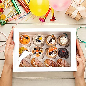 VGOODALL 6PCS White Cupcake Container, 12 Count with Window Boxes Holding 72 Pastry Box for Birthday Holiday Party Bakery Supplies 13.2"x9.8"x4"