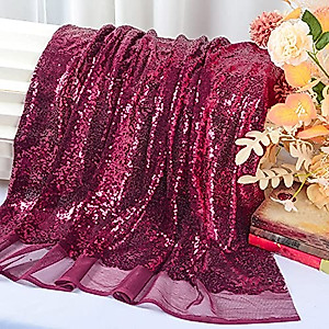 Burgundy Sequin Fabric by The Yard 1 Yard Glitter Fabric Embroidered Sequin Mesh Fabric for DIY Sewing Wedding Dresses Clothing Tablecloth Table Linen