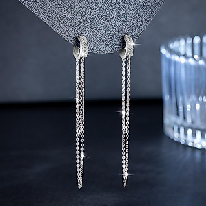 SLUYNZ 925 Sterling Silver CZ Hoop Earrings Tassel Chain for Women Teens Small Hoop Earrings Dangle Earrings (A-Silver)