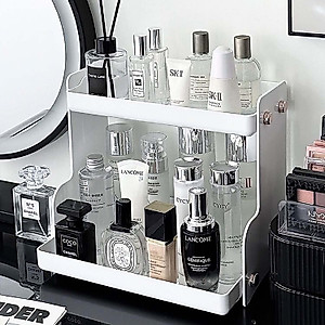 Z PLINRISE 2-Tier Assembled Plastic Rack Tray, for Kitchen Storage Organizer Shelf Rack, Vanity Organizer Rack for Dresser, Bathroom, Countertop and More, Stackable Assembly (White)