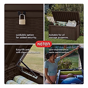 Keter Borneo 110 Gallon Resin Deck Box-Organization and Storage for Patio Furniture Outdoor Cushions, Throw Pillows, Garden Tools and Pool Toys, Brown