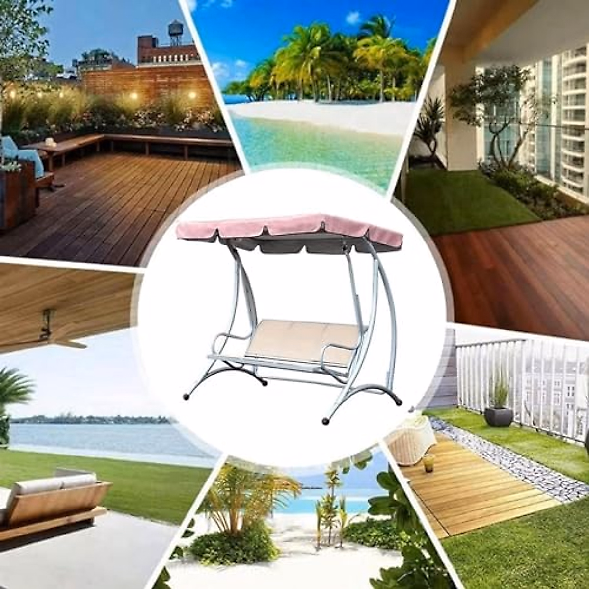 BTURYT 210D Patio Swing Canopy Cover 2 Or 3 Seater Sizes Waterproof Seat Chair Awning Sun Shade Roof Anti-Uv Garden Hammock Replacement Canopy (Swing Seat Canopy only)