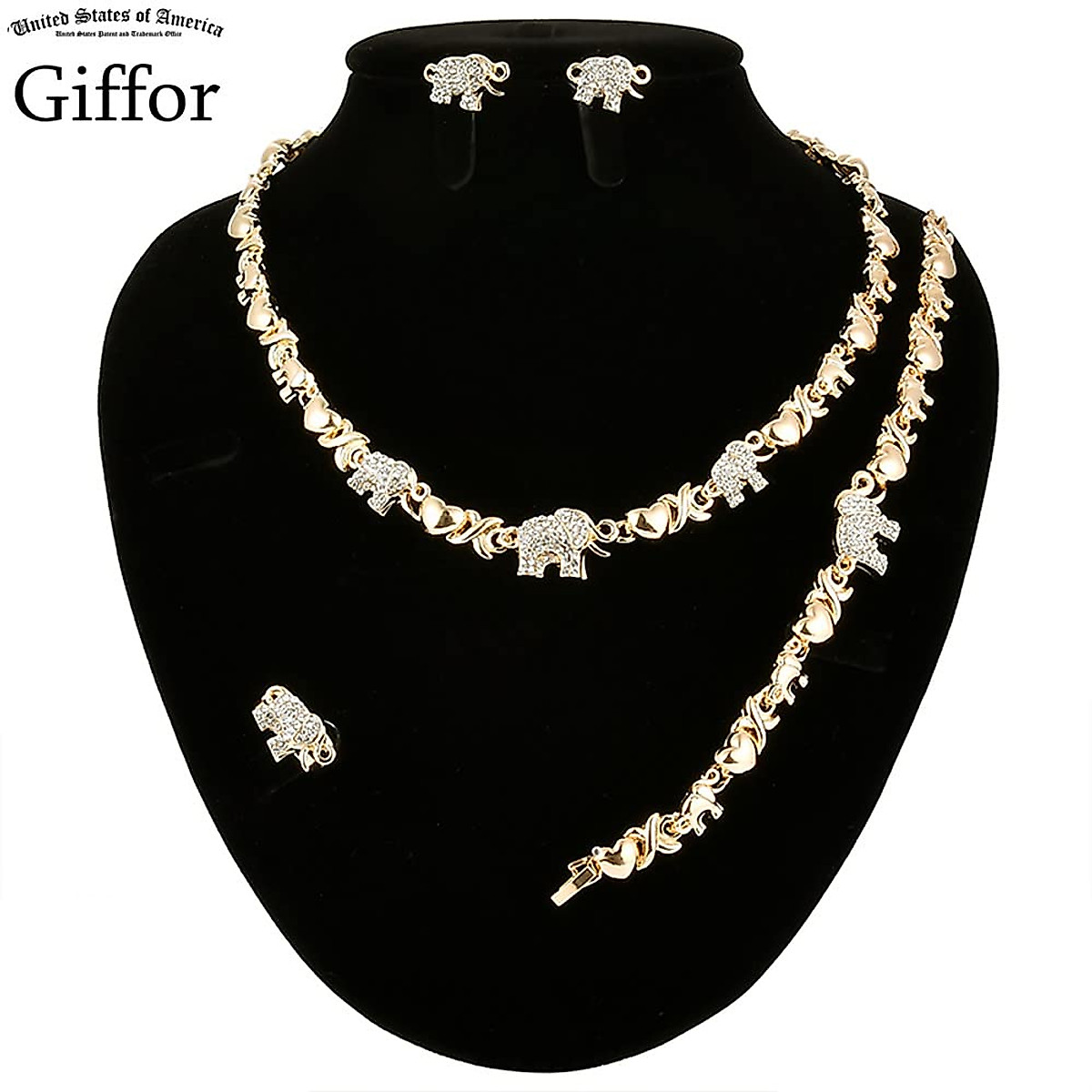 Giffor African Elephant Rings 14K Animal Jewelry Sets For Women Bracelets Bangle Gold Filled Earrings Necklaces Gifts Friendship