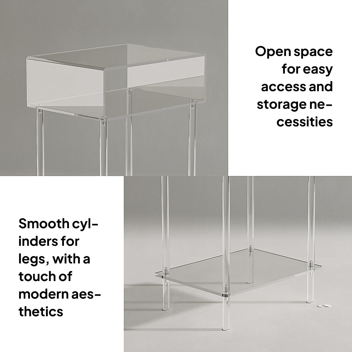 Aquiver Acrylic Nightstand - Modern Bedside Table with Open Storage - Small Side Table/End Table for Bedroom, 2 Tier, 15.6'' L x 11.6'' W x 23.4'' H