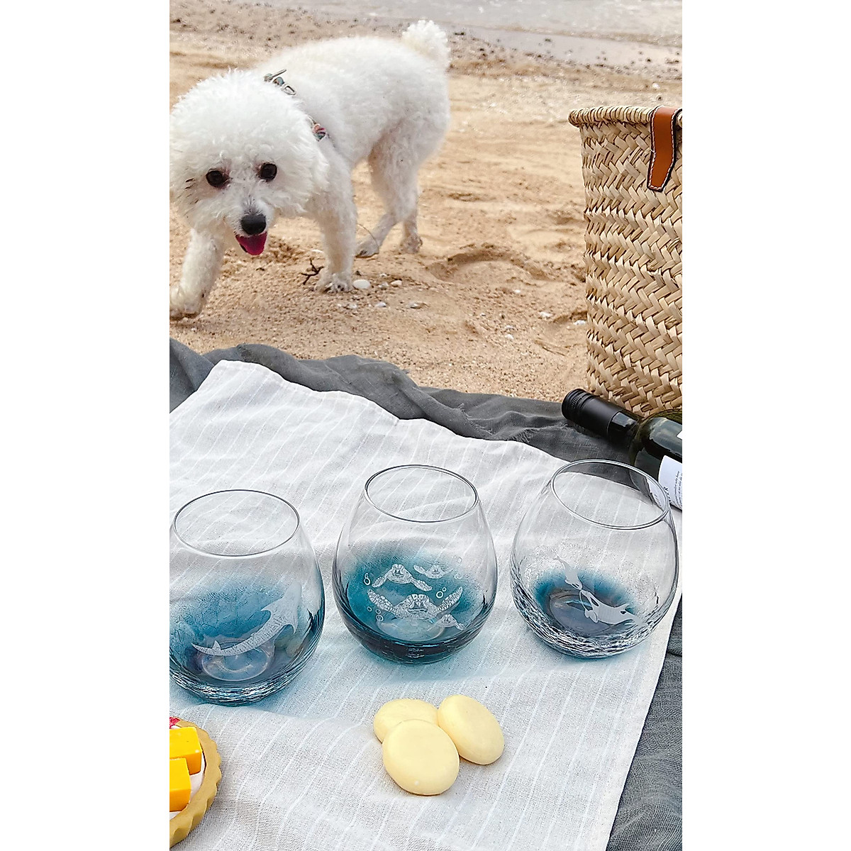 Mothers Day Gifts for Mom and Grandma, Etched Sea Turtles Family Handmade Engraved Crackle Turquoise Beach Wine Glasses