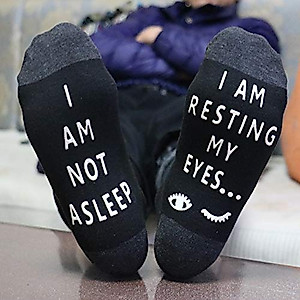 Salamola "I am NOT asleep,I am resting my eyes" Funny Socks Novelty Cotton Socks (1 pair White &1 pair Black)