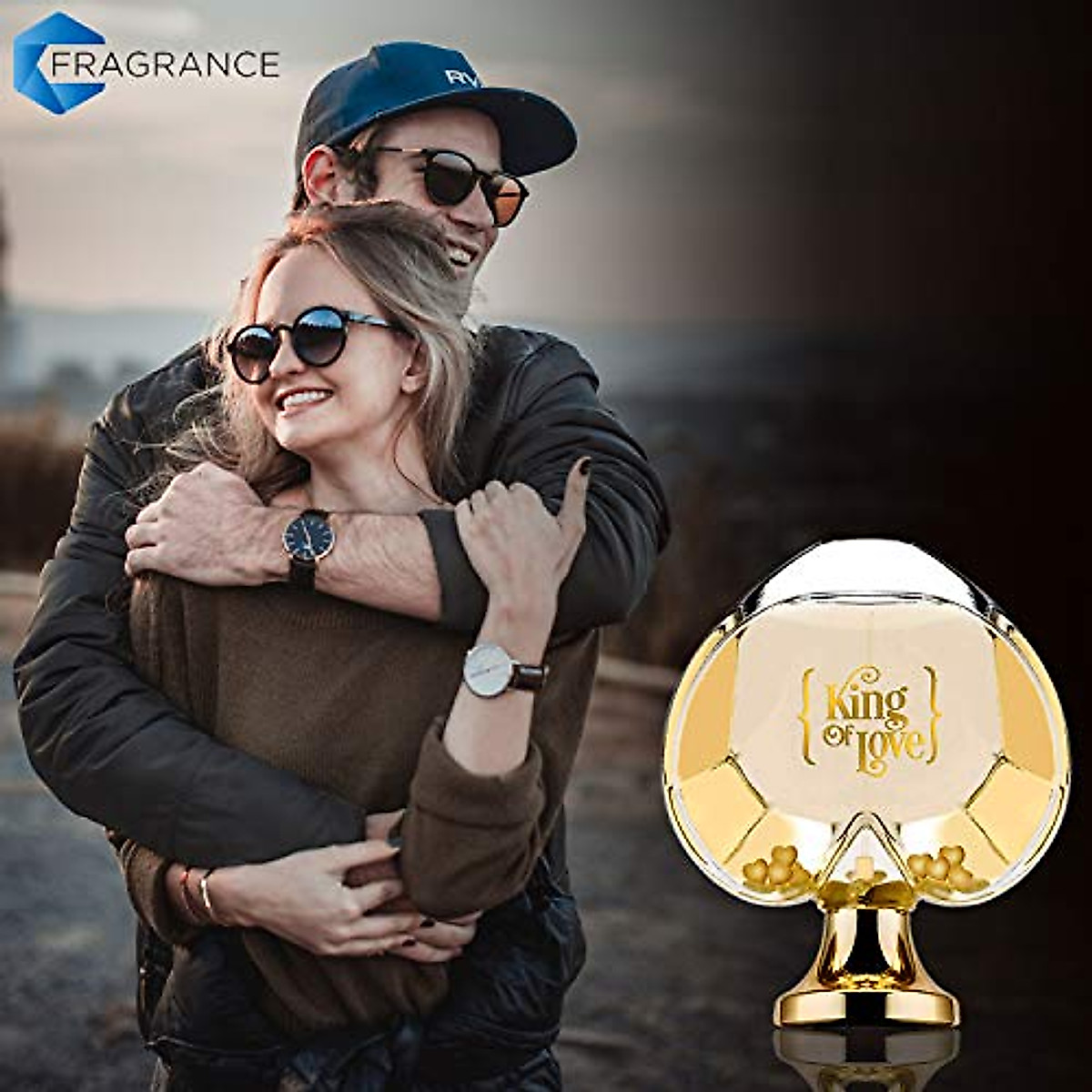 King of Love Eau de Toilette For Men- Natural Sweet Body Scent in Heart Shaped Bottle Spray- Best Fruity Fragrance With Hints of Leather, Amber & Sandalwood - 3.3oz.