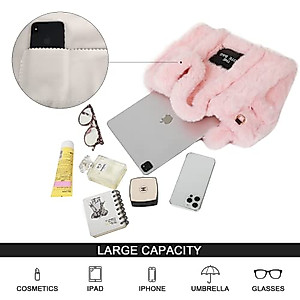JQAliMOVV The Tote Bags for Women, Fluffy Tote Bags Top-Handle Crossbody Handbag Trendy Plush Tote Bag for Travel Work (Pink)