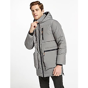 Orolay Men's Thickened Down Jacket Hooded Winter Coats with 6 Pockets Grey L
