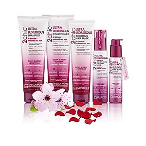 GIOVANNI 2chic Ultra-Luxurious Leave-In Conditioning & Styling Elixir - Smoothing Hair Cream for Curly & Wavy Hair, Enriched with Aloe Vera, Paraben Free, Color Safe - Cherry Blossom & Rose Petal, 4oz
