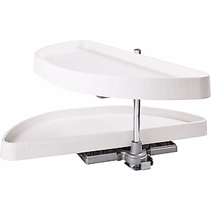 Hardware Resources 35" Blind Corner Cabinet Organizer - White, Heavy Duty Polymer Plastic Half-Moon Trays - Kitchen Pantry Rotating Racks for Left & Right-Hand Cupboards - Fits 14.5" Cabinet Opening