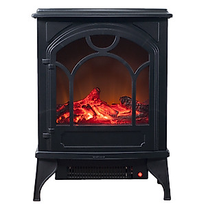 Classic Electric Fireplace - Freestanding Indoor Wood Stove Heater for Living Rooms, Bedrooms, and Areas Up to 400-Square-Feet by Northwest (Black)