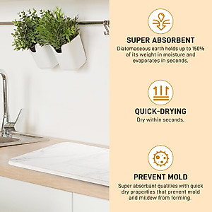 Stone Dish Drying Mat for Kitchen Counter, Quick Drying Diatomaceous Earth Stone Mat, Super Absorbent Marble Dish Drying Pad, Heat Resistant Non-Slip Rack Tableware Mat(16x12 inch)