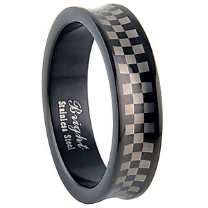 JewelryVolt Stainless Steel Ring Symbol Concave Laser Etched Racing Checered Flag Polished Black IP Flat Fit Band (Black Checkered 11)