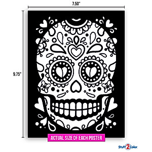 Stuff2Color Sugar Skulls Fuzzy Velvet Halloween Coloring Posters (Day of The Dead and Dia de Los Muertos) - 6 Pack - Great Halloween Arts and Craft Activity for Kids, Toddlers, Teens and Adults