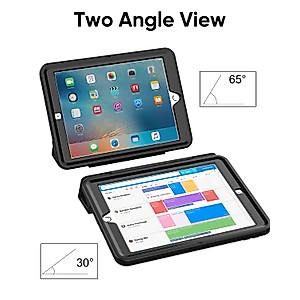 SEYMAC for iPad 6th/5th Generation Case, Sturdy Heavy Duty Shockproof Protection Folio Stand Case with Smart Cover Auto Sleep/Wake for iPad 9.7 Case, Black