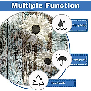 AAtter Rustic Teal Flower Shower Curtain Set Farmhouse Barn Door Flower Polyester Fabric Curtain with Non-Slip Rug, Toilet Lid Cover and Bath Mat for Bathroom Set 4 Pcs (W60''xH72'') 12 Hooks Included