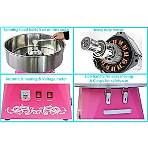ANFIRE Commercial Electric Cotton Candy Machine Pink Candy Floss Maker for Kits or Party - Includes 10 Cones & Scoop