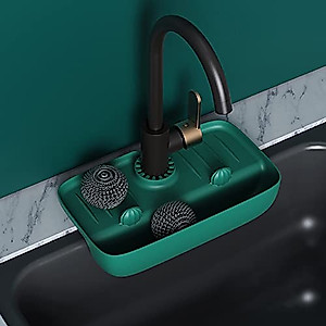 EastVita Kitchen Sink Storage Rack,Faucet Splash-Proof Draining Rack,Non-Slip Sink Water Collection Pad Kitchen Rag Sponge Wipe Sink Tray Holder Drain Basket for Various Countertops Dark Green