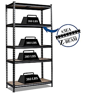 Karl home Garage Shelving Heavy Duty, 5-Tier Wide Size Adjustable Metal Shelving Unit Utility Rack Organization for Garage Pantry Basement, 2000lbs,35.4" L x 17.7" W x 70.9" H, Black