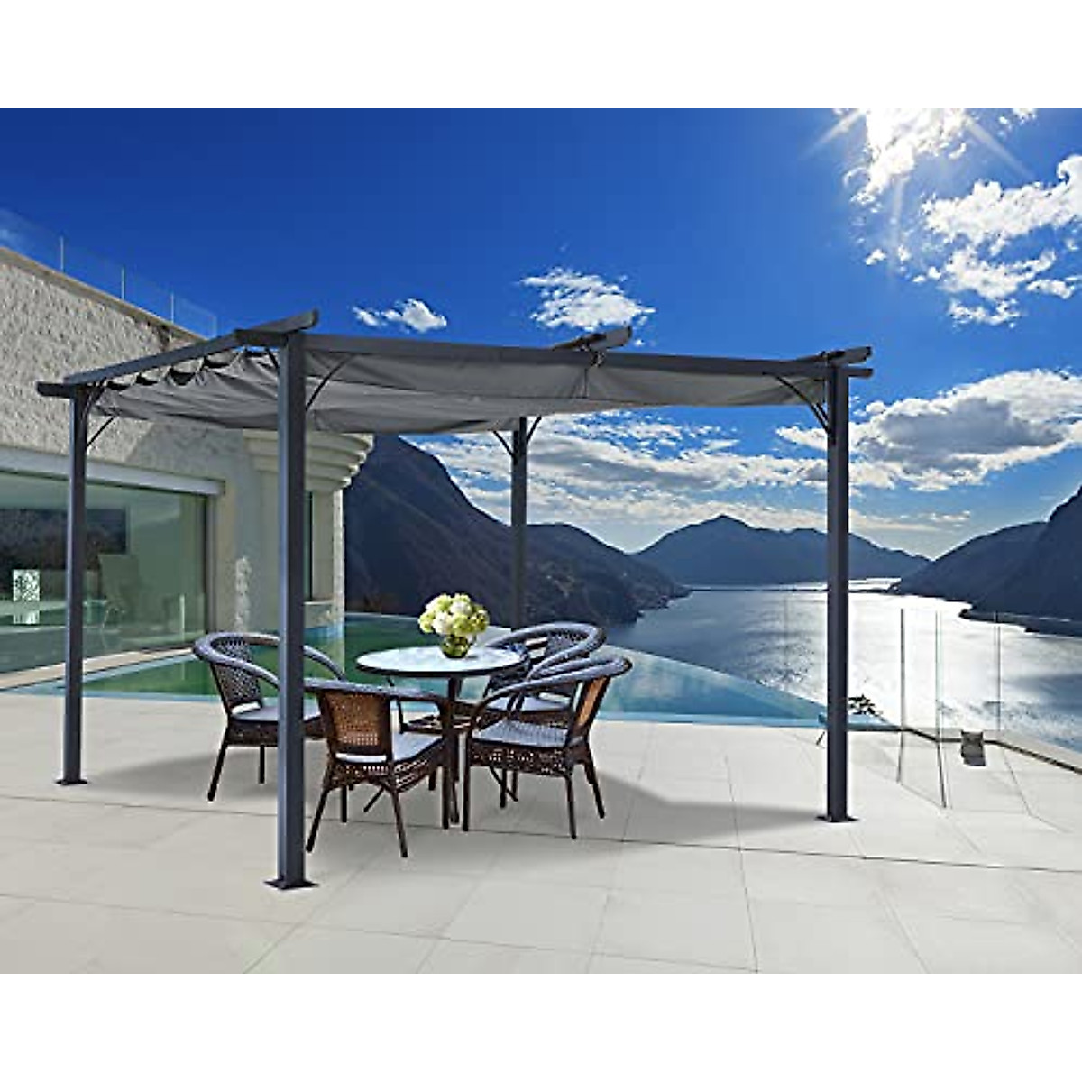 ABCCANOPY Patio Pergola 11x11 - Outdoor Sun Shade Canopy with Retractable Shade for Garden Porch Backyard (Dark Gray)