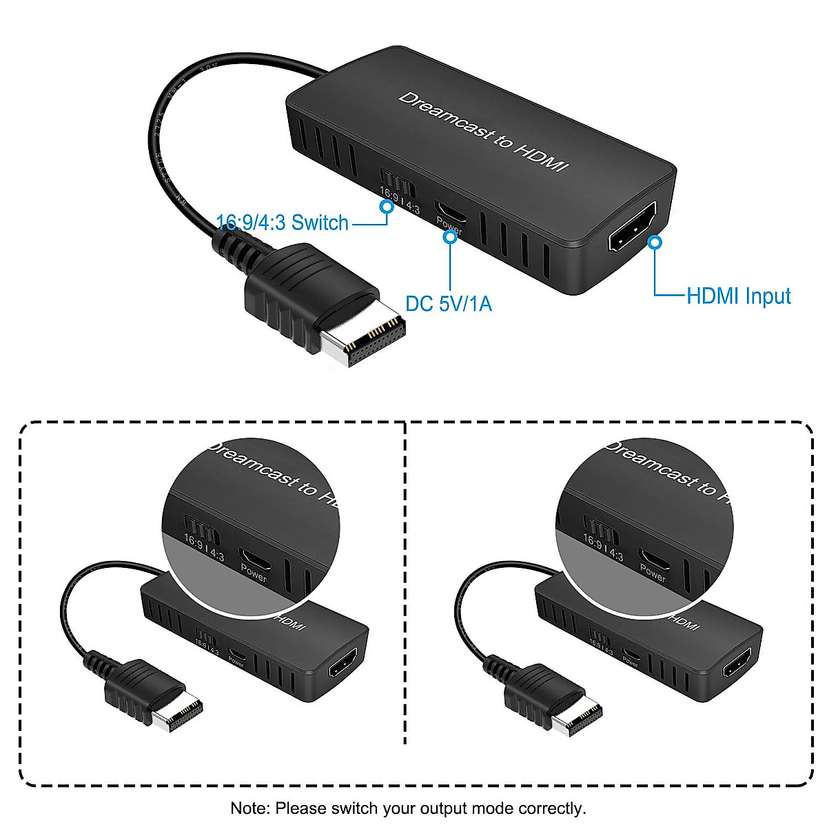 Y.D.F Dreamcast to HDMI Converter Supports 16:9/4:3 Switching, HD Link Cable for Sega Dreamcast, HDMI Cable for Sega Dreamcast (Sega DC)
