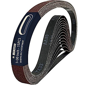 15 Pcs 1 x 30 Inch Assorted Aluminum Oxide Sanding Belt,80/120/150/240/400 Grit