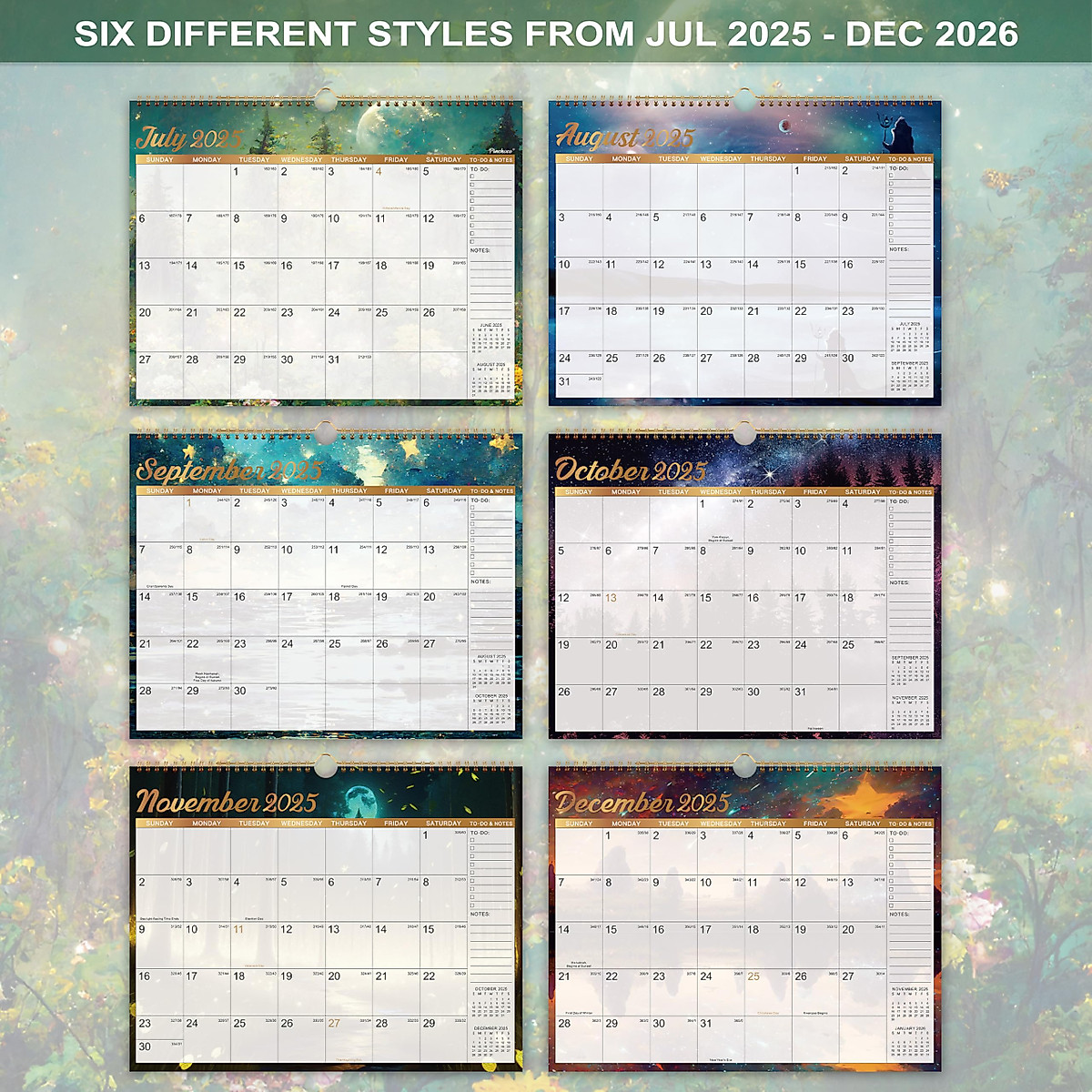 2023-2024 wall Calendar - Calendar 2023-2024 with Julian Date, July 2023 - December 2024, Twin-Wire-Bound, 14.8”x 11.57”, Thick Paper Perfect for Organizing & Planning, 6 Different Background Patterns