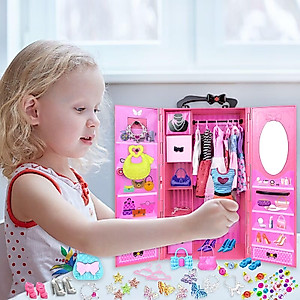 BNUZEIYI 85PCS Doll Clothes and Accessories with Doll Closet for 11.5 Inch Doll - Fashion Design Doll Set Including Wedding Dress Fashion Dresses Outfits Tops and Pants Shoes Hangers Bags for Girls