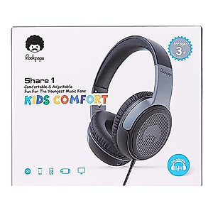 rockpapa Share 1 Kids Headphones Wired with Microphone & Share Port, 85dB/94dB Volume Limited, Cute Foldable Student Child Boys Girls Headphones for School/Classroom/Travel Black/Grey