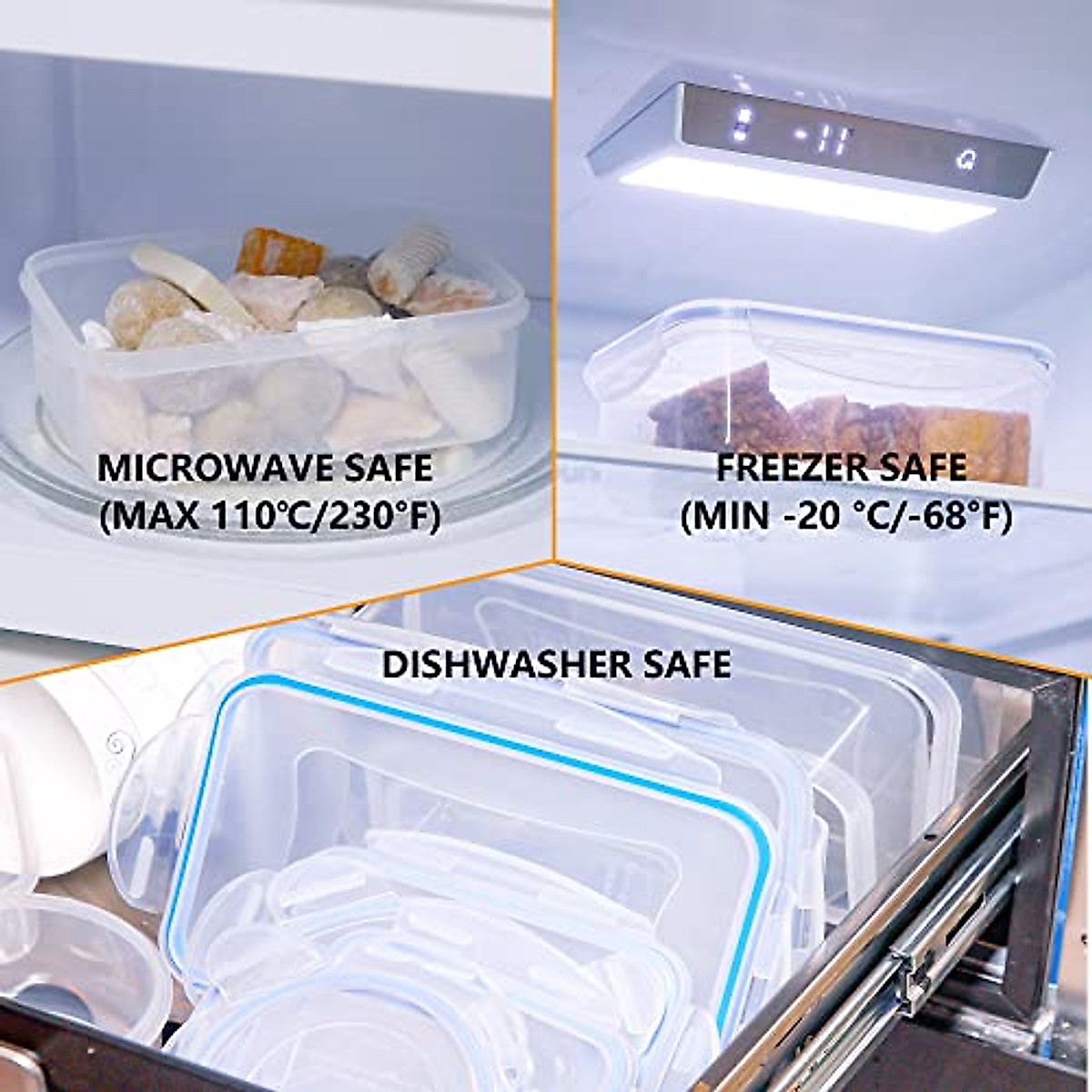 Food Storage Containers 8 PCS, Reusable Plastic Food Containers With Lids Airtight, BPA Free & 100% Leak-Proof, Microwave & Freezer and Dishwasher Safe, 8.2-50.75Oz