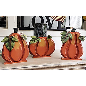 Grace Home Rustic Wooden Free Standing Pumpkin Decor Autumn Harvest Tabletop Shelf Kitchen Decorations Thanksgiving Halloween Pumpkins Sign Fall Decor-Set of 3
