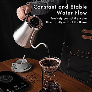 KYERLISH Electric Gooseneck Kettle 1.0L Temperature Control, Pour Over Kettle with 6 Variable Presets & Built-in Timer, 100% Stainless Steel Gooseneck Coffee Kettle & Tea Kettle, 1200W Quick Heating