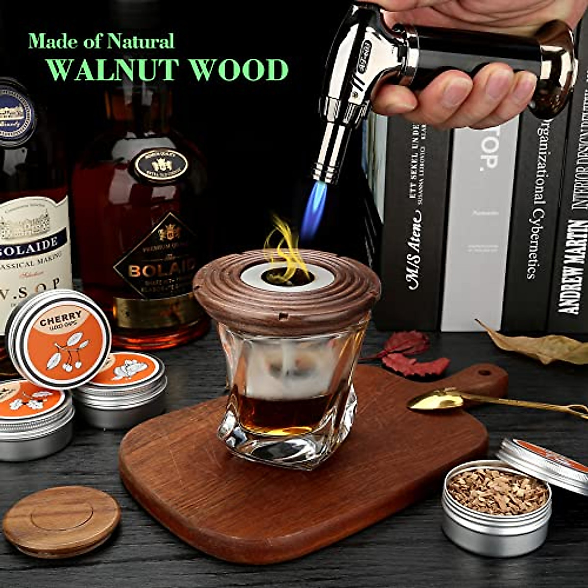 Whiskey Smoker Gifts for Him - Cocktail Smoker Kit with Torch - Old Fashioned Drink Smoker Infuser Kit with Whiskey Stones Whiskey Gifts for Men Dad Husband - No Butane