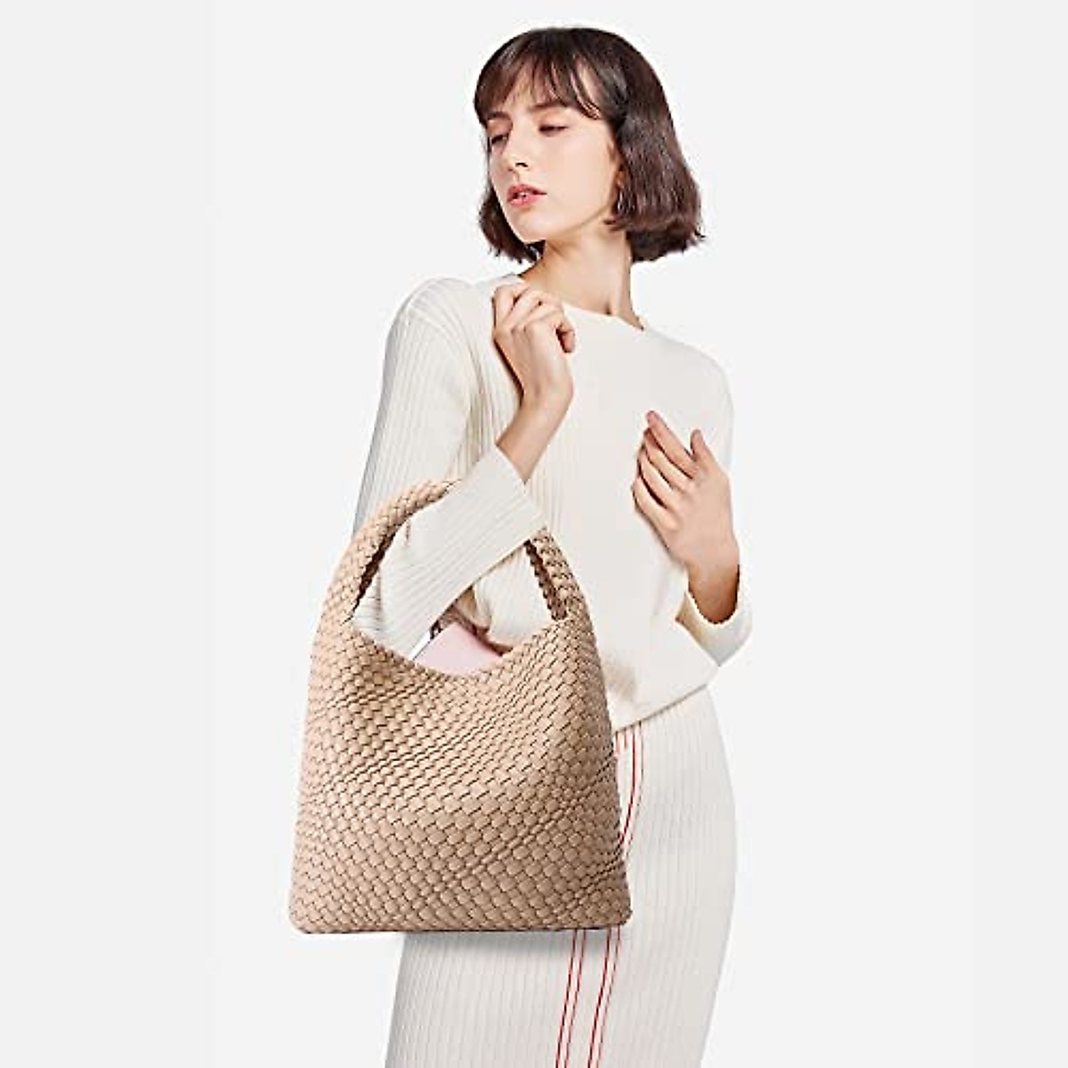 Fashion Woven Purse for Women Top-handle Shoulder Bag Soft Summer Hobo Tote Bag