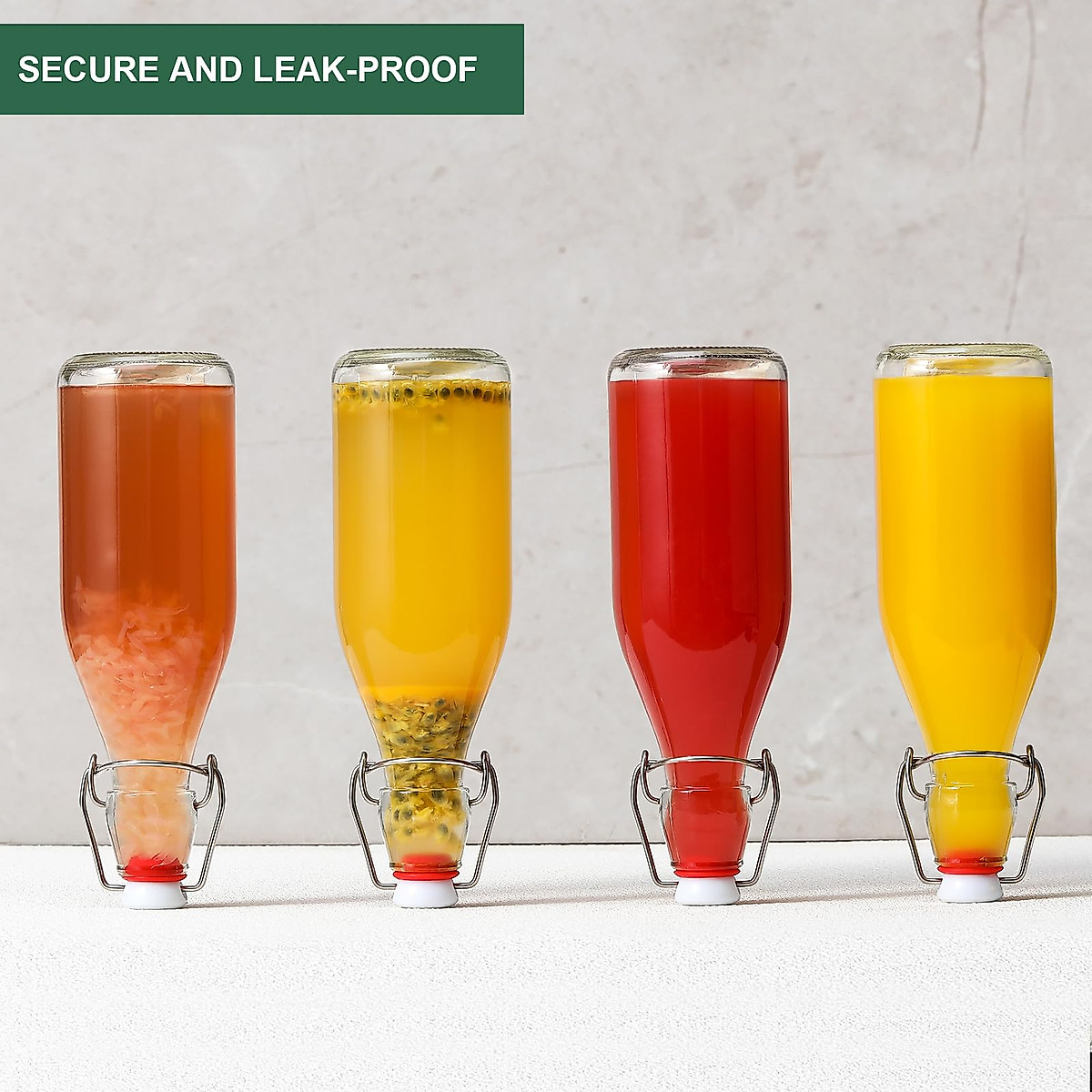 AOZITA 8-Pack 8.5oz Flip Top Glass Bottles, Swing Top Beer Brewing Bottle for 2nd Fermentation, Kombucha, Kefir, Vanilla Extract, Coquito, Juice, Tea - Airtight Stopper Cap Lid, Bonus 2 Bottle Pourers