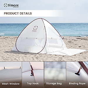 S'more Colline 2 Person Beach Tent, Lightweight & Easy Set Up Pop up Tent, Instant Tent with UV Protection, UFP 30+ Quick Portable Sun Shade Shelter for Beach,Picnic, Backyard, Festival
