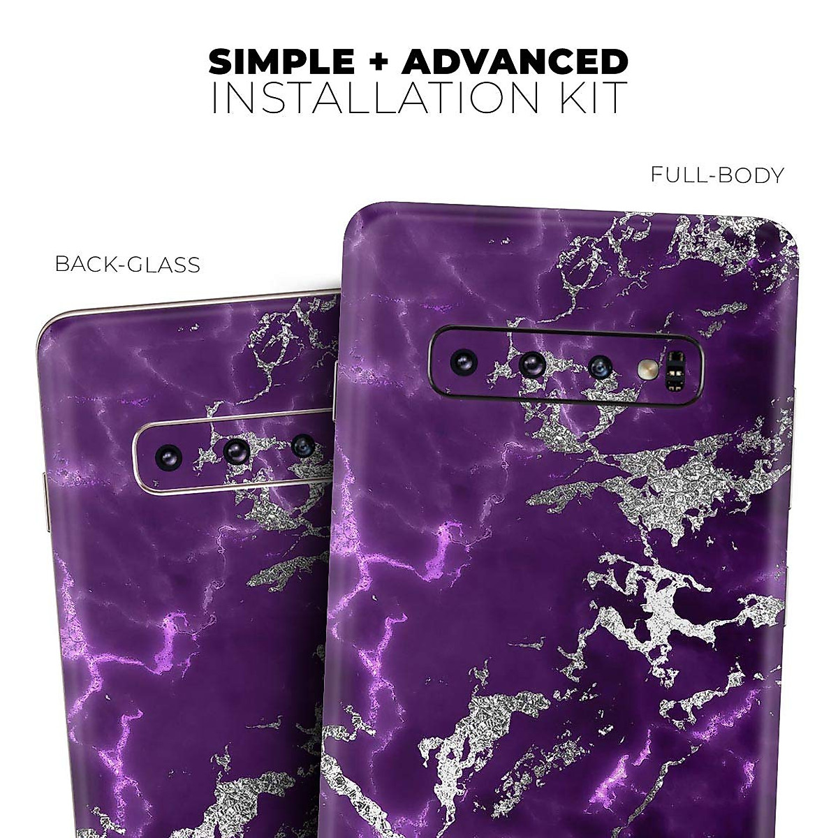 DesignSkinz Purple Marble & Digital Silver Foil V2 Protective Vinyl Decal Wrap Skin Cover Compatible with The Samsung Galaxy S20 (Screen Trim & Back Glass Skin)