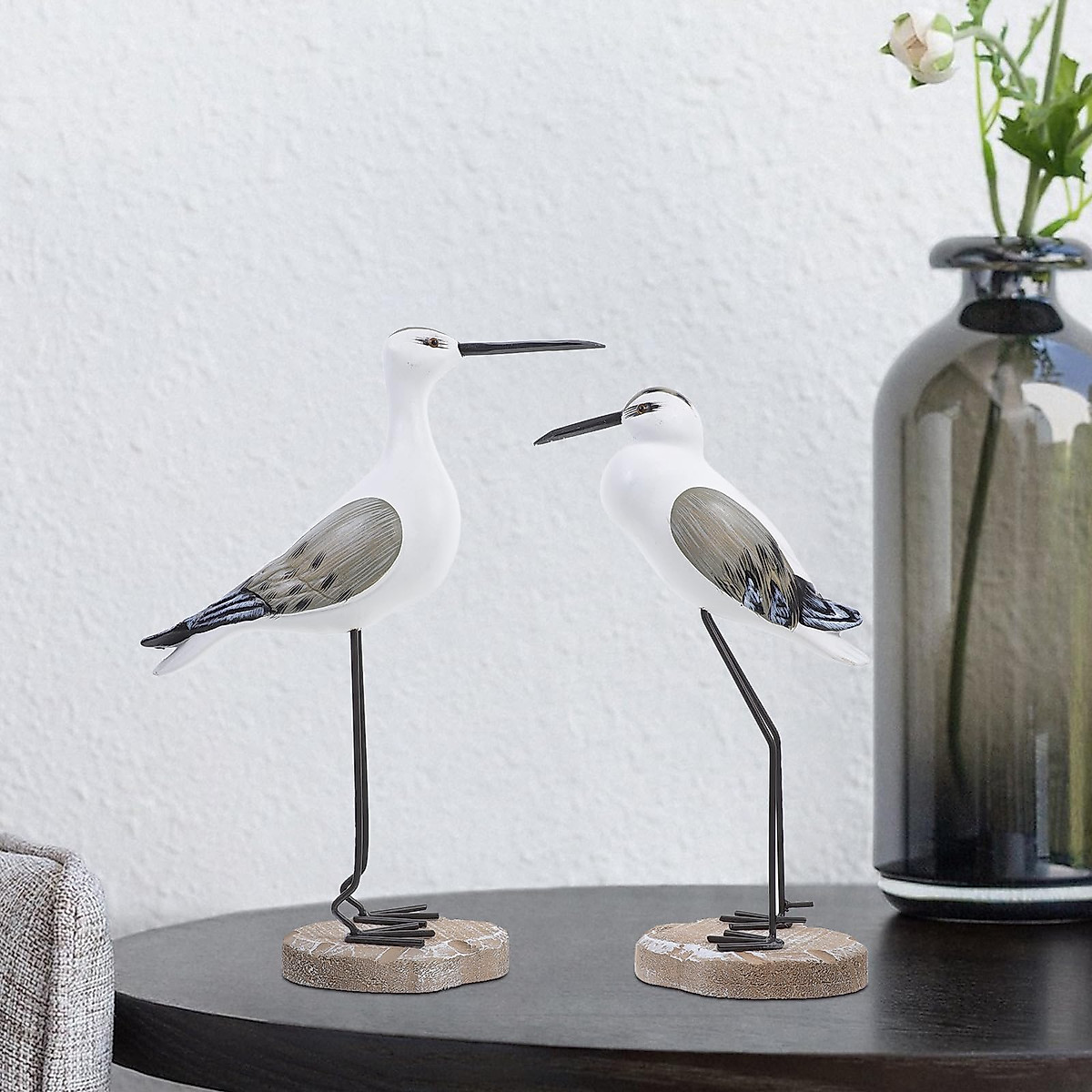 EXCEART 2pcs Seagull Statues Garden Bird Sculpture Wooden Seabirds Figurine Nautical Sculpture Desktop Coastal Decorartion Home Table Centerpiece