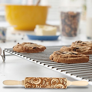 Embossed Rolling Pins for Baking with Design,3D Engraved Rolling Pin with Flowers for Engraved Cookies Roller