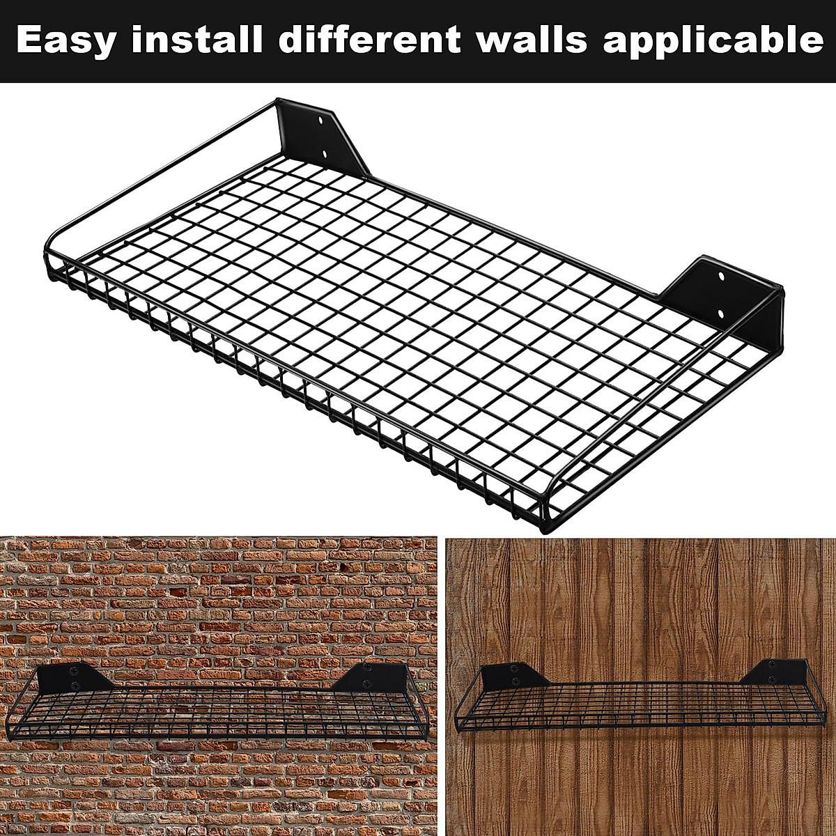 Suzile 4 Pcs Garage Wall Shelf 23.6'' x 11.8'' Wall Mount Heavy Duty Metal Shelves Mesh Storage Rack for Garage, Office, Basement and Kitchen, Load up to 100 Lbs, Black