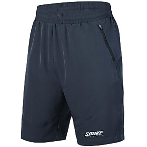 Souke Sports Men's Workout Running Shorts Quick Dry Athletic Performance Shorts Black Liner Zip Pockets