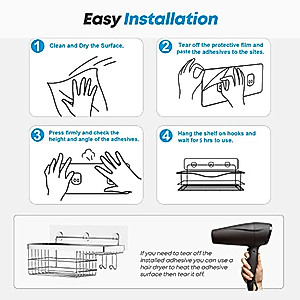 KESOL Shower Caddy and Soap Dish with Hooks Shower Shelf Shower Organizer, No Drilling Adhesive Wall Mounted Bathroom Shelf, Rustproof SUS304 Stainless Steel (2 Pack), Silver