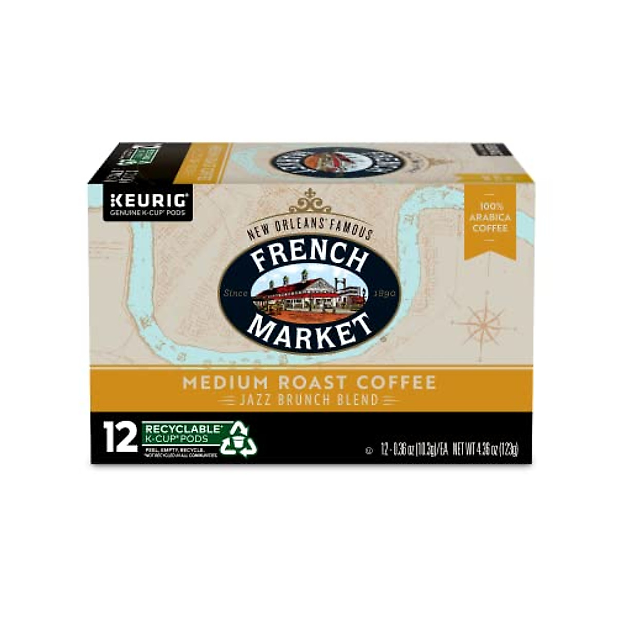 French Market Jazz Brunch Blend Medium Roast Single Serve Coffee Pods, 12 Count Box (Pack of 6)