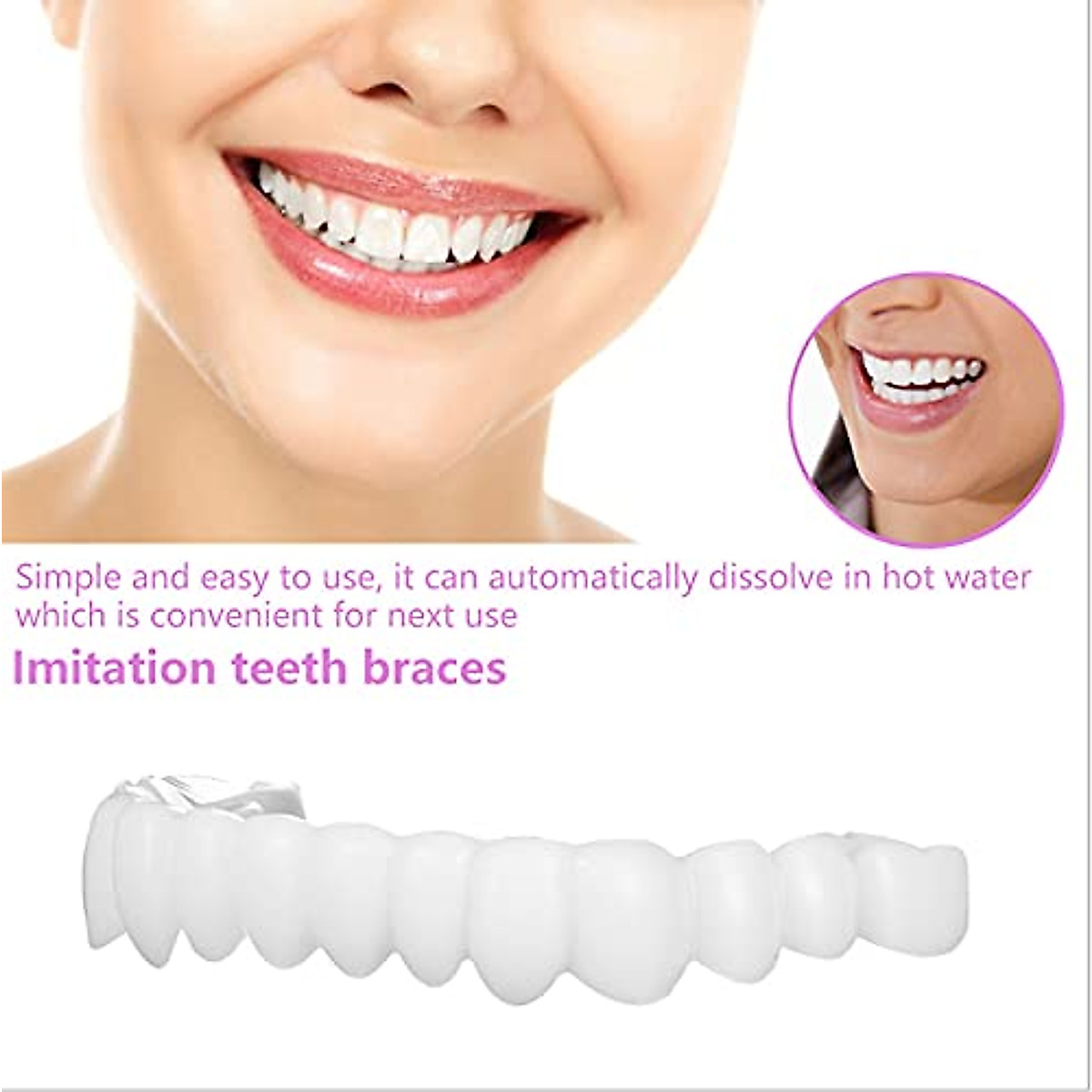 icehao Upper & Lower Teeth Veneers - Simulation Braces Snap On Smile Tooth Cover Perfect Whitening One Size Fits Most Comfortable Denture to Make White Beautiful Neatr (2pcs) 2 Count (Pack of 1)
