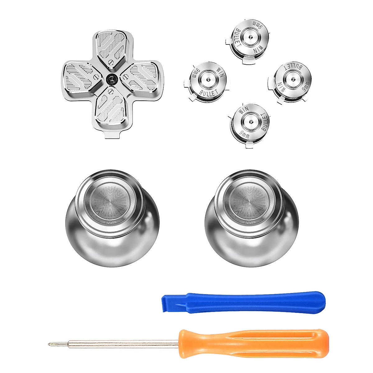 eXtremeRate Silver Metal Thumbsticks Dpad ABXY Buttons for PS5 Controller, Custom Replacement Aluminum Analog Thumbsticks & Action Buttons & Direction Keys for PS5 Controller - Controller NOT Included