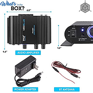 Pyle Wireless Bluetooth Home Audio Amplifier - 90W Dual Channel Mini Portable Power Stereo Sound Receiver w/ Speaker Selector, RCA, AUX, LED, 12V Adapter - For iPad, iPhone, PA, Studio Use - PFA330BT