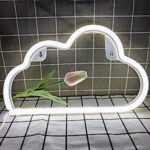 Cloud Neon Signs, LED Light for Wall Decor, Battery or USB Powered Sign Shaped Decoration Lights Bedroom Aesthetic Teen Girl Kid Room Christmas Birthday Wedding Party White